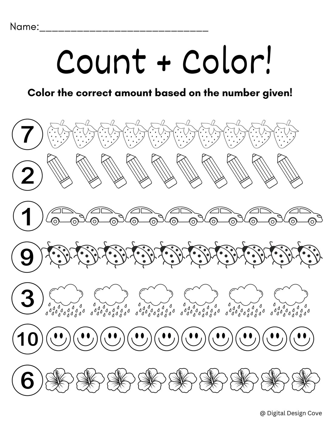 COUNT + COLOR Worksheet - Printable - Etsy