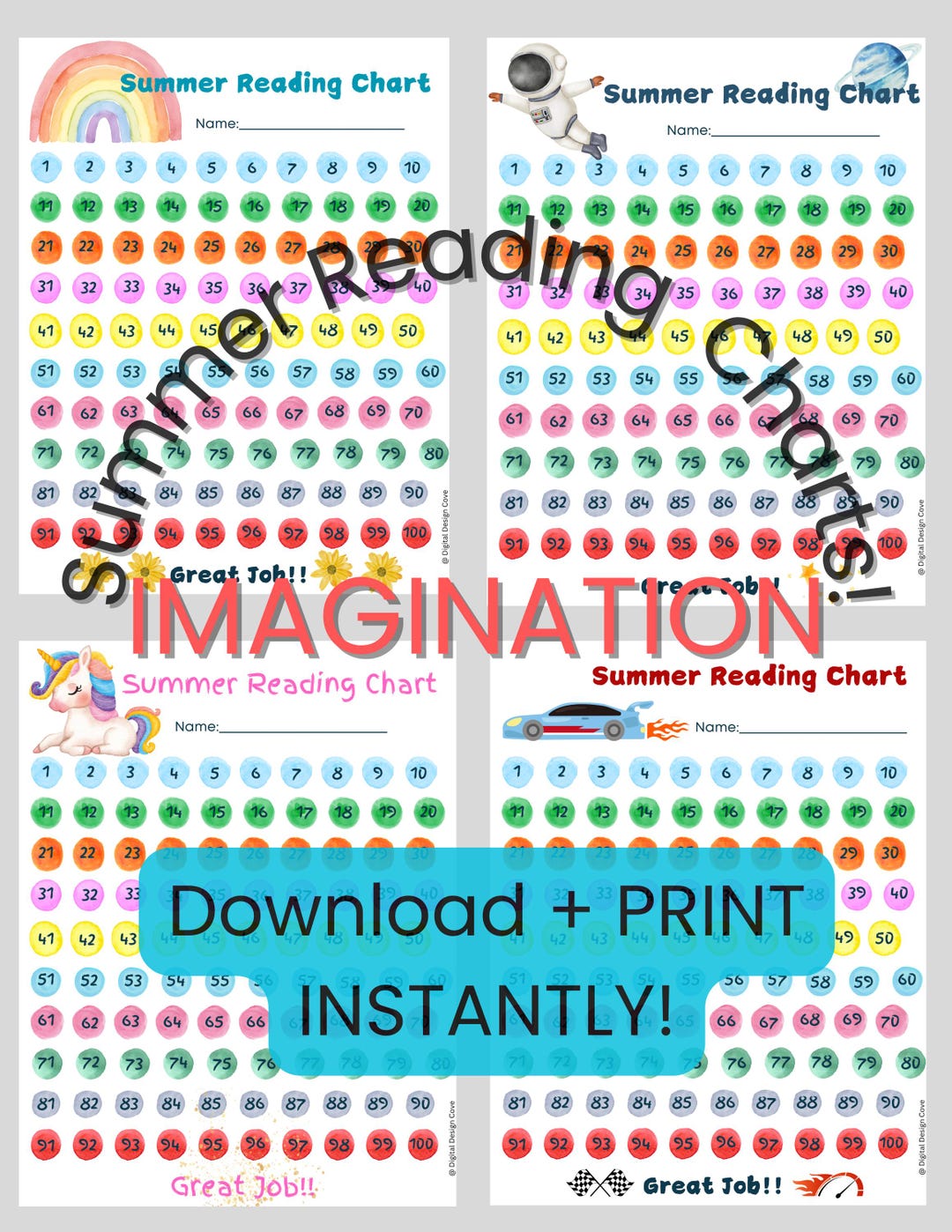 Printable Kids Summer Reading Charts (imagination) - Etsy