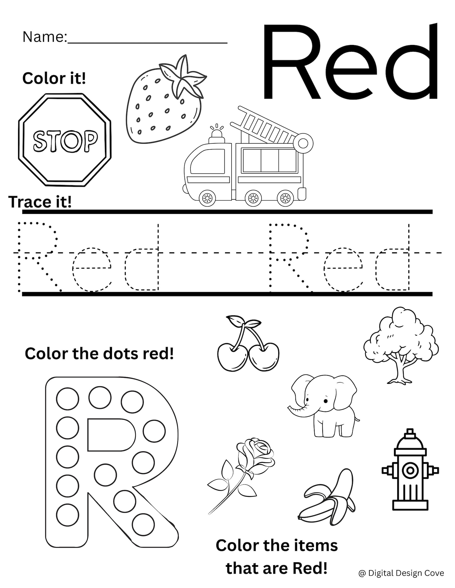 RED Color Worksheet - Printable - Etsy