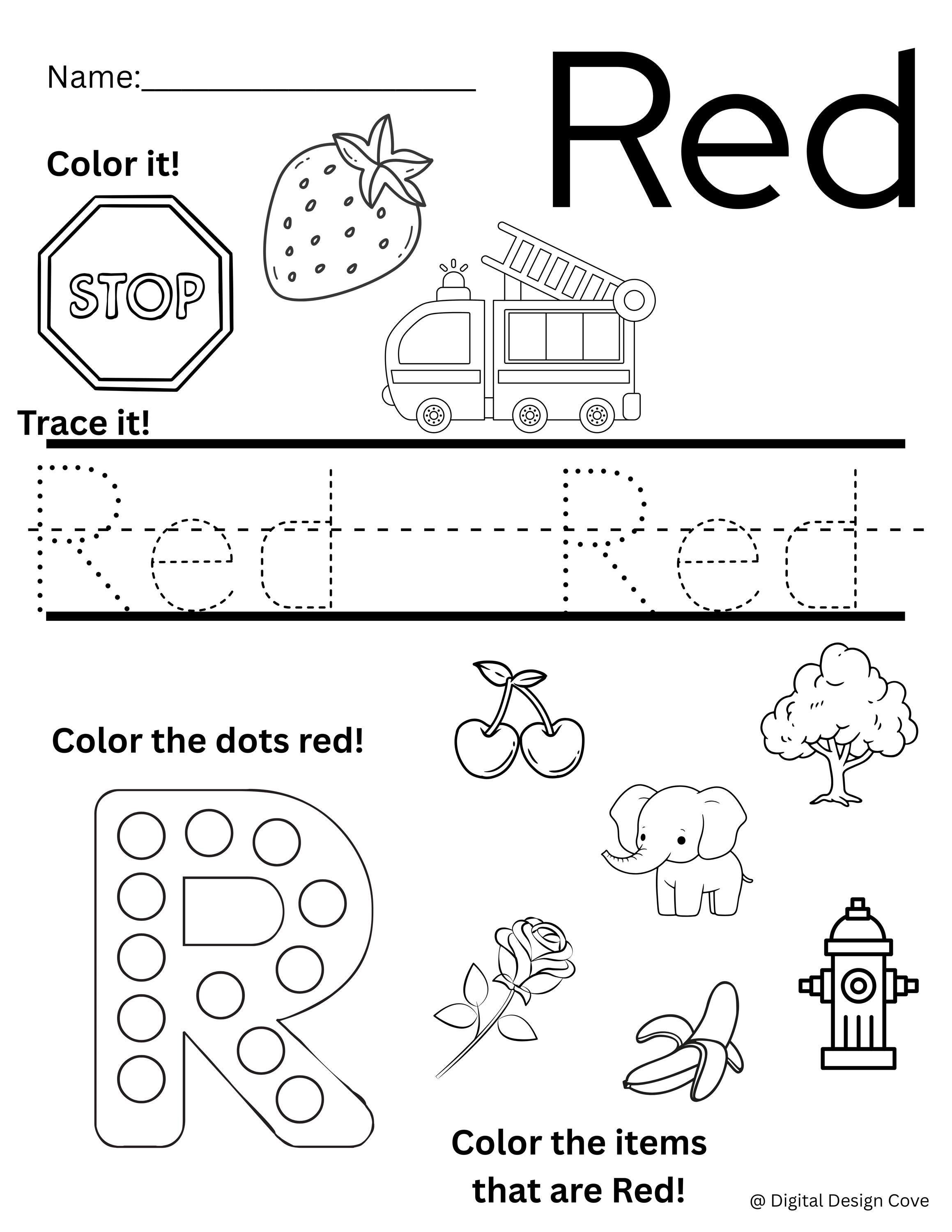 RED Color Worksheet - Printable - Etsy