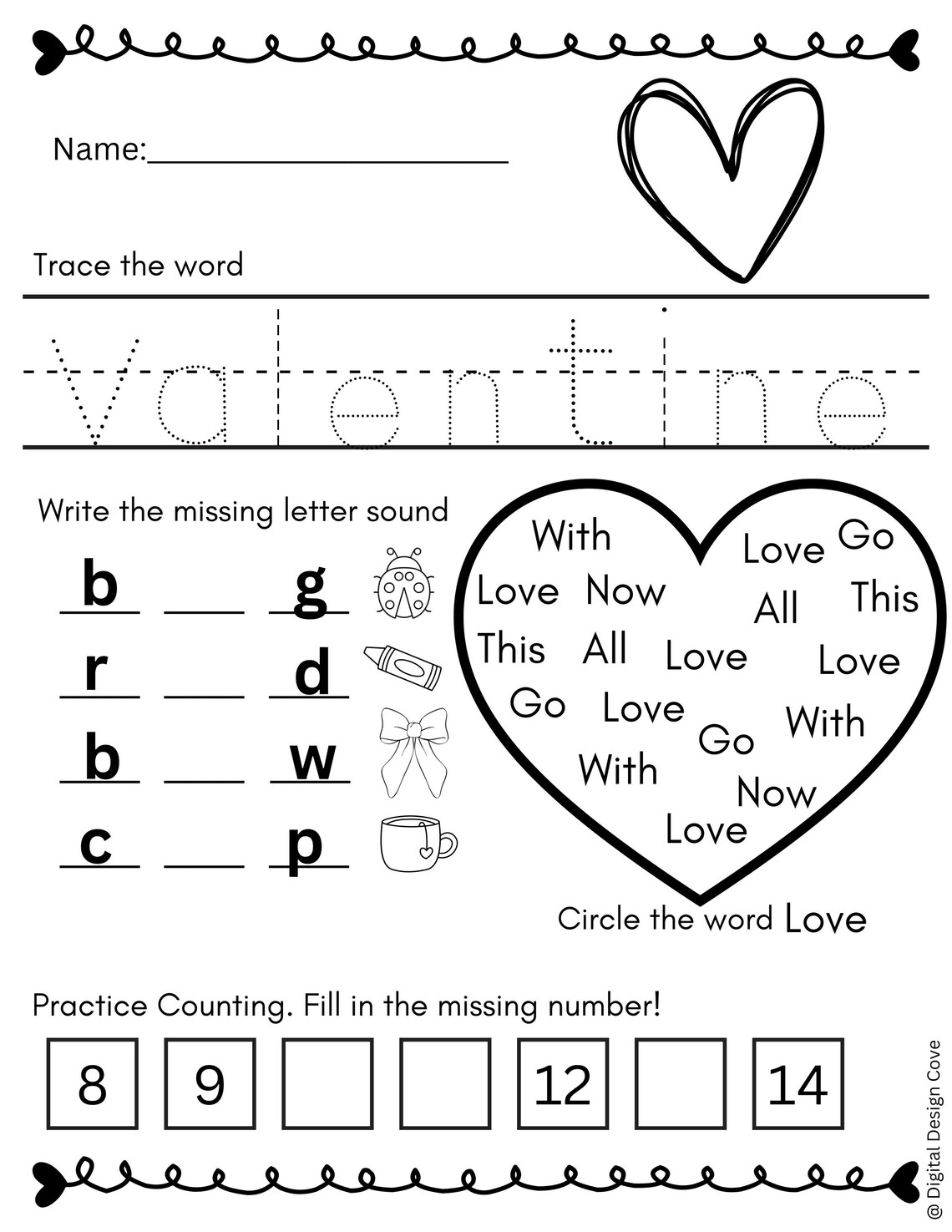 VALENTINE Worksheet - Printable - Etsy