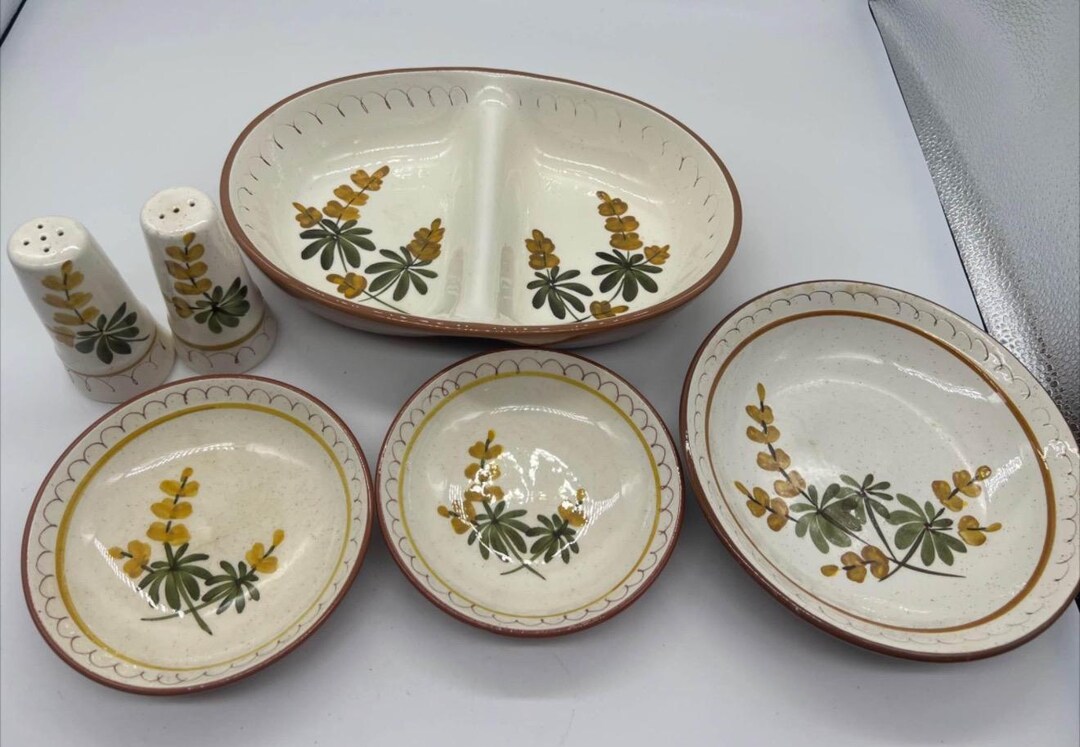 VTG Stangl Golden Blossom Divided Oval Vegetable Bowl L, Salt & Pepper ...