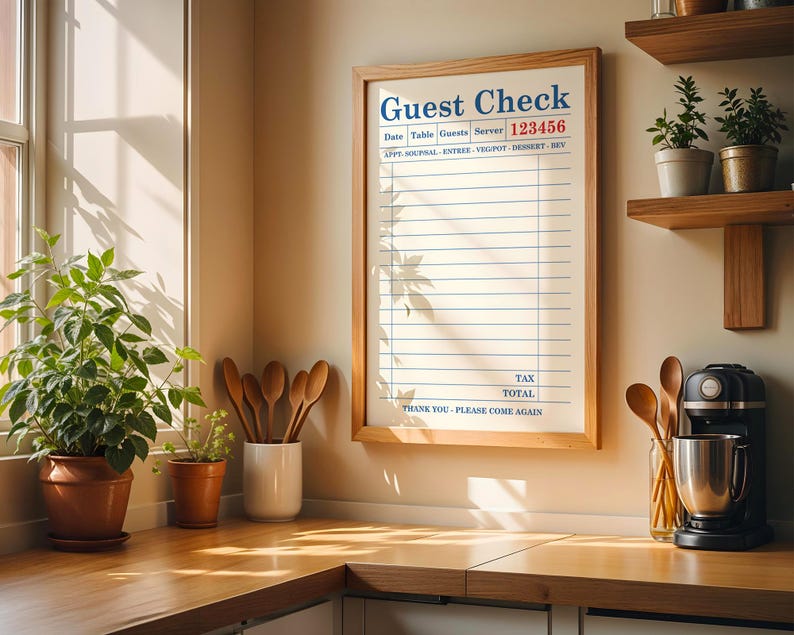 Blank Guest Check Art Print, Trendy Wall Art, Guest Check Print ...