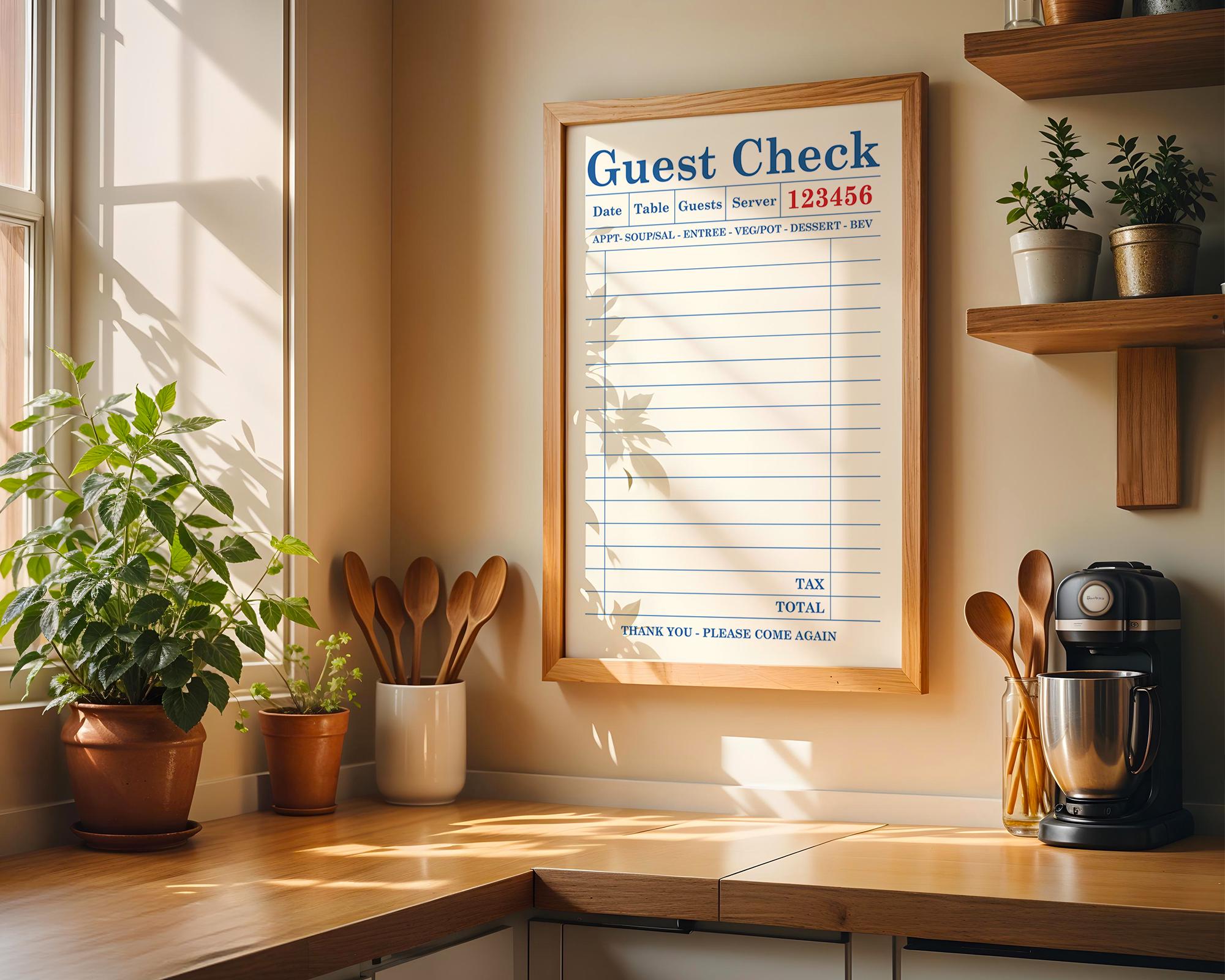 Blank Guest Check Art Print, Trendy Wall Art, Guest Check Print ...