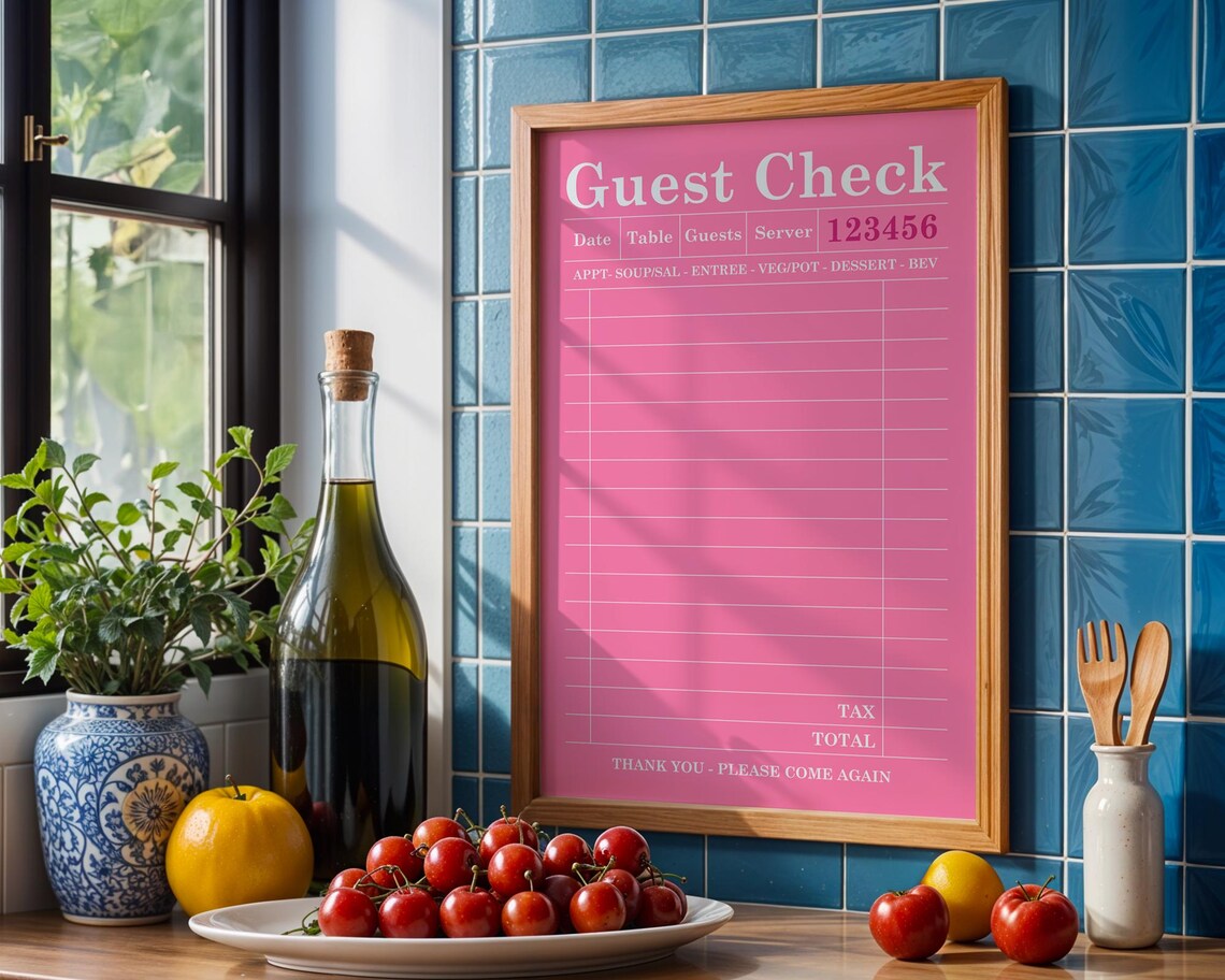 Pink Blank Guest Check Art Print, Trendy Wall Art, Guest Check Print ...