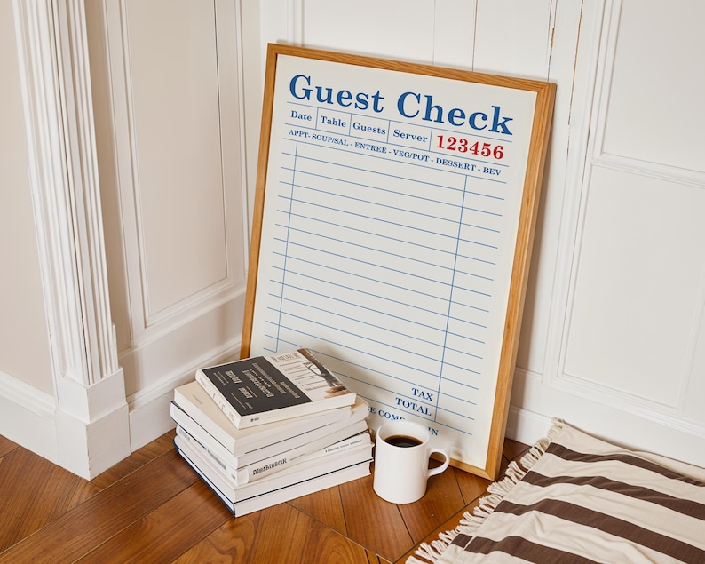 Blank Guest Check Art Print, Trendy Wall Art, Guest Check Print ...