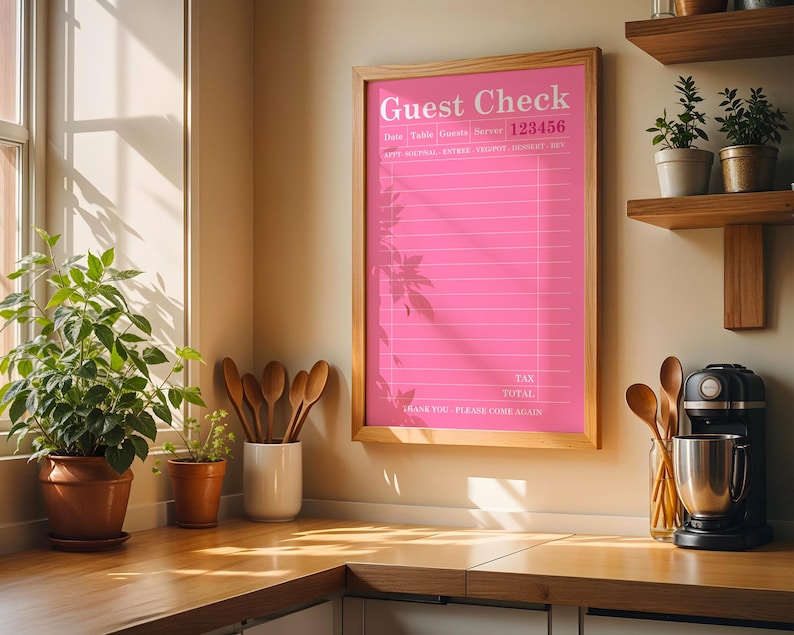 Pink Blank Guest Check Art Print, Trendy Wall Art, Guest Check Print ...