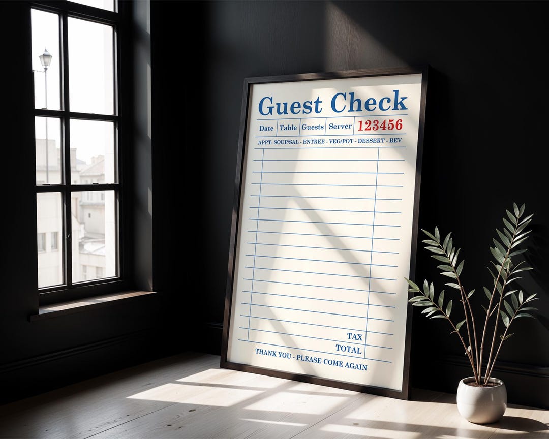Blank Guest Check Art Print, Trendy Wall Art, Guest Check Print ...