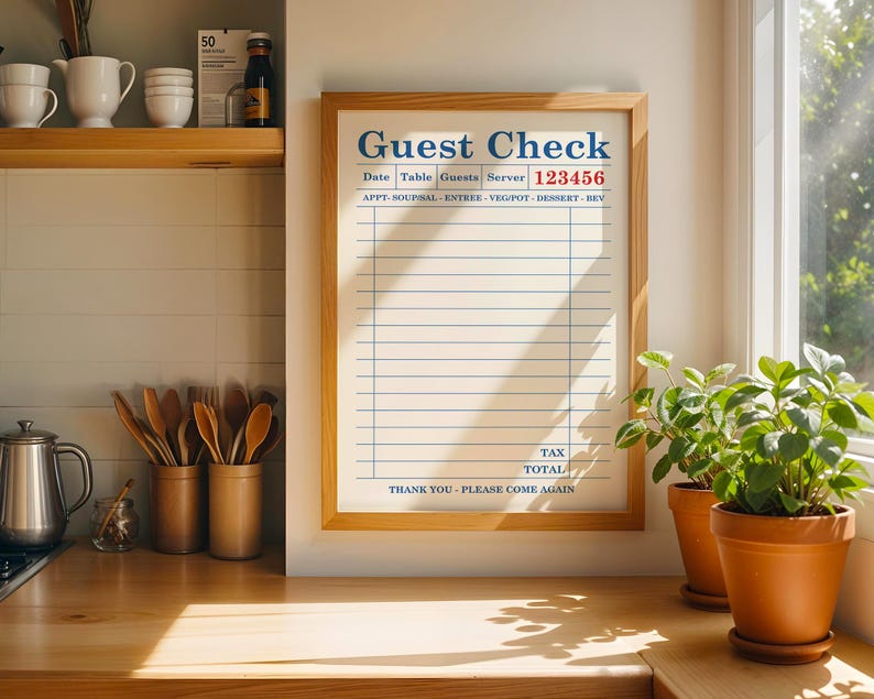 Blank Guest Check Art Print, Trendy Wall Art, Guest Check Print ...