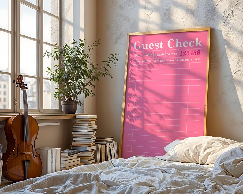 Pink Blank Guest Check Art Print, Trendy Wall Art, Guest Check Print ...