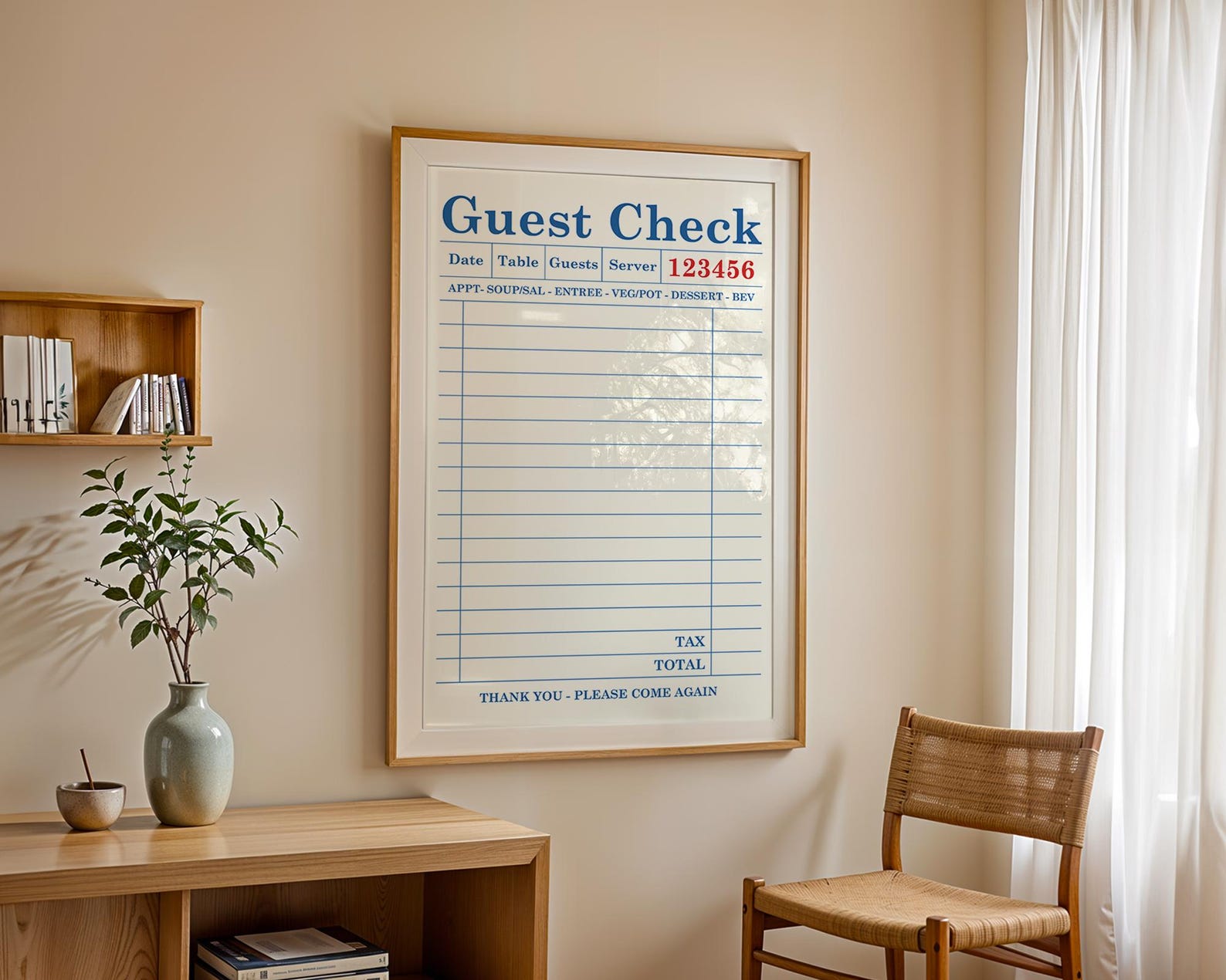 Blank Guest Check Art Print, Trendy Wall Art, Guest Check Print ...