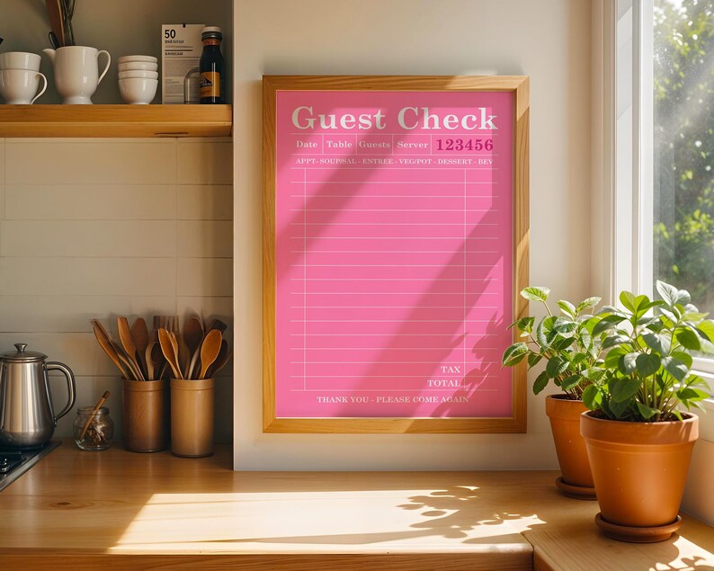 Pink Blank Guest Check Art Print, Trendy Wall Art, Guest Check Print ...