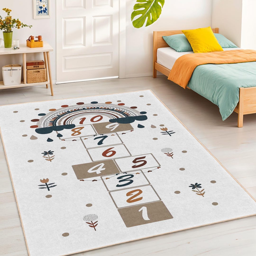 Rainbow Hopscotch Play Rug: Soft Cotton Kids Carpet - Etsy