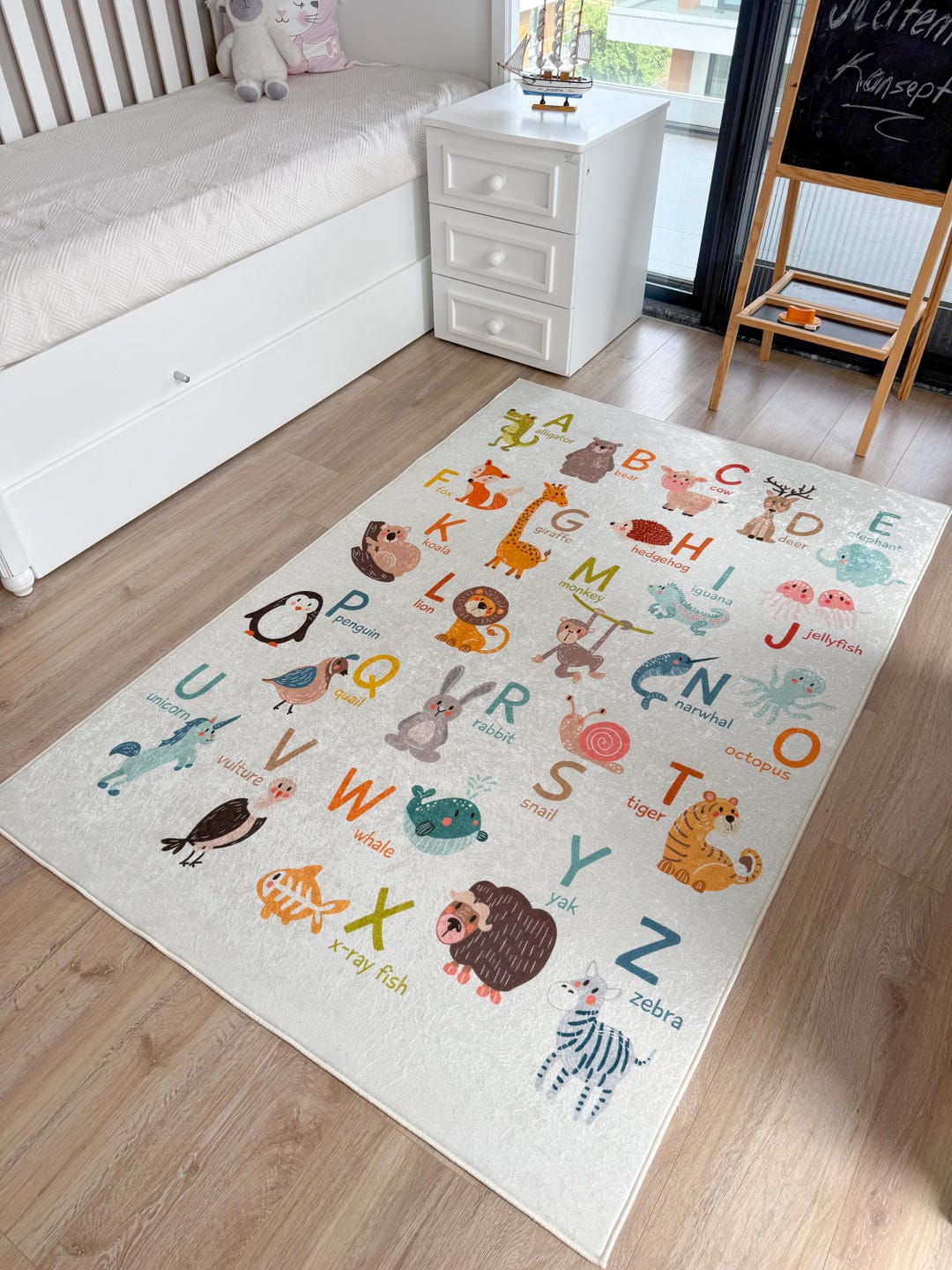 Alphabet Animals Themed Rectangular Kids Rug | Educational Play Mat for ...