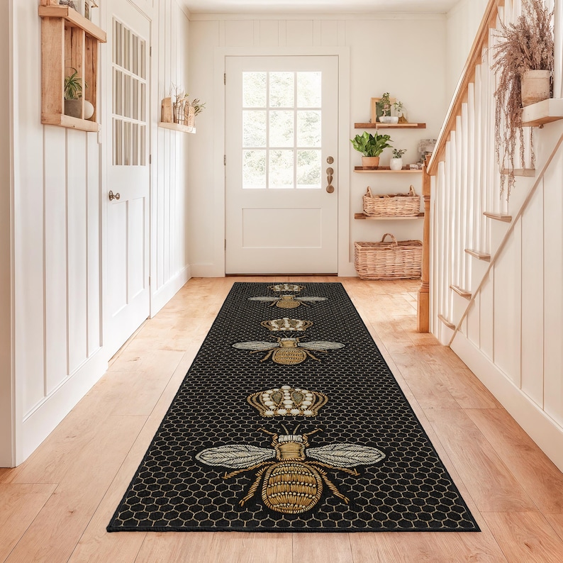 Bee Themed Rectangular Entryway Rug | Elegant Honeycomb Design Hallway ...
