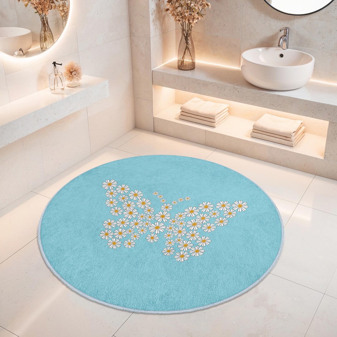 Butterfly Floral Round Bath Mat | Soft and Comfortable Non-slip Rug ...