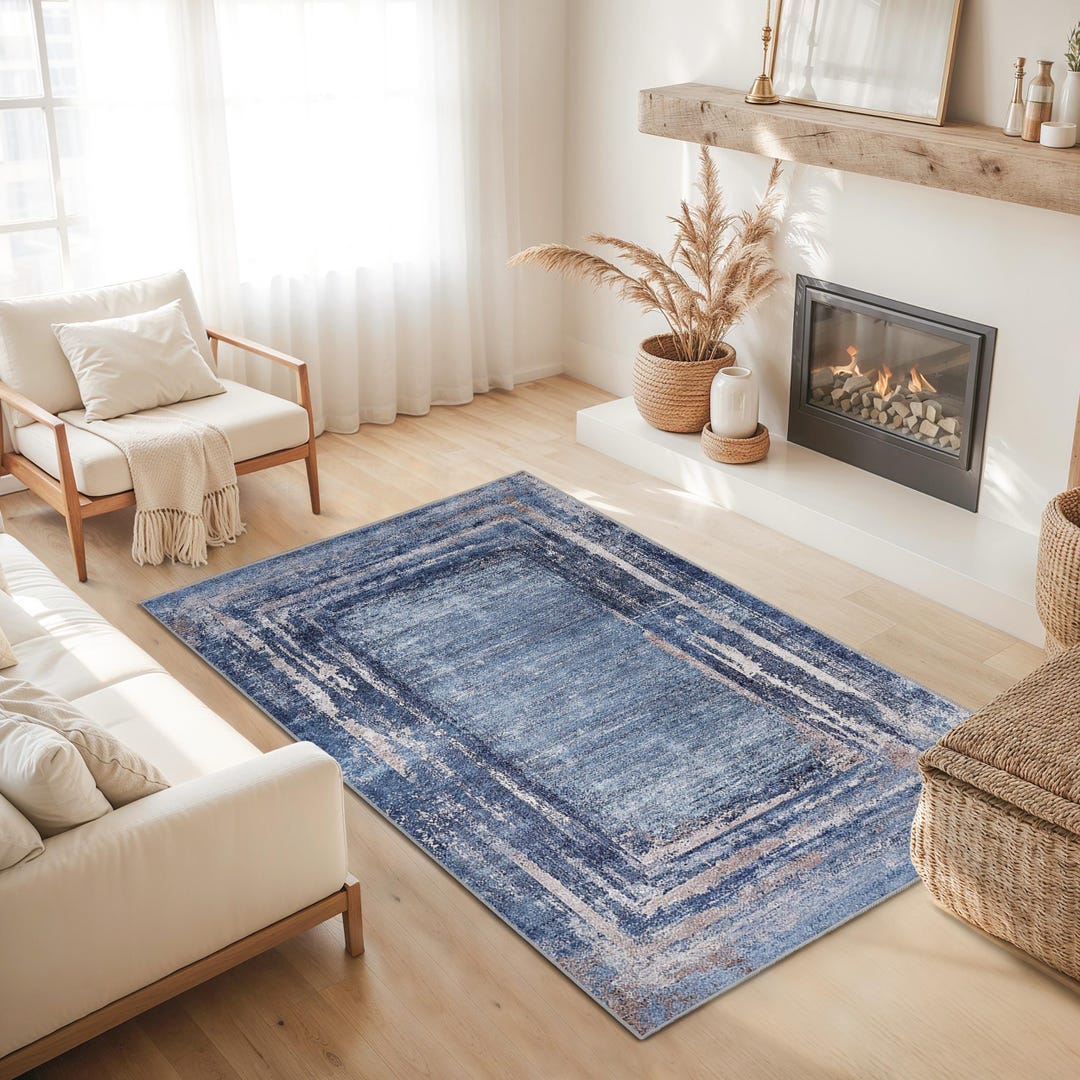 Abstract Blue Rectangular Area Rug | Modern Living Room Carpet ...