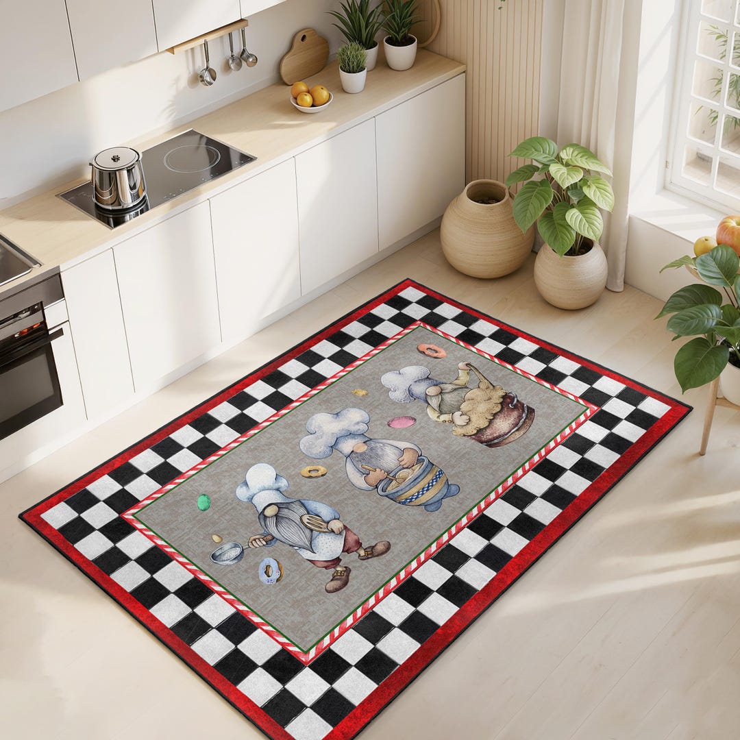 Cheerful Chef-themed Rectangular Kitchen Rug | Fun Baking Mat | Non ...
