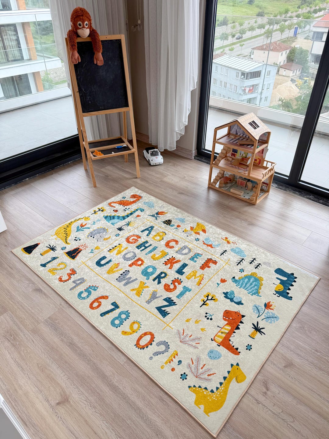 Colorful Dinosaur Alphabet Rectangular Rug | Educational Play Mat for ...