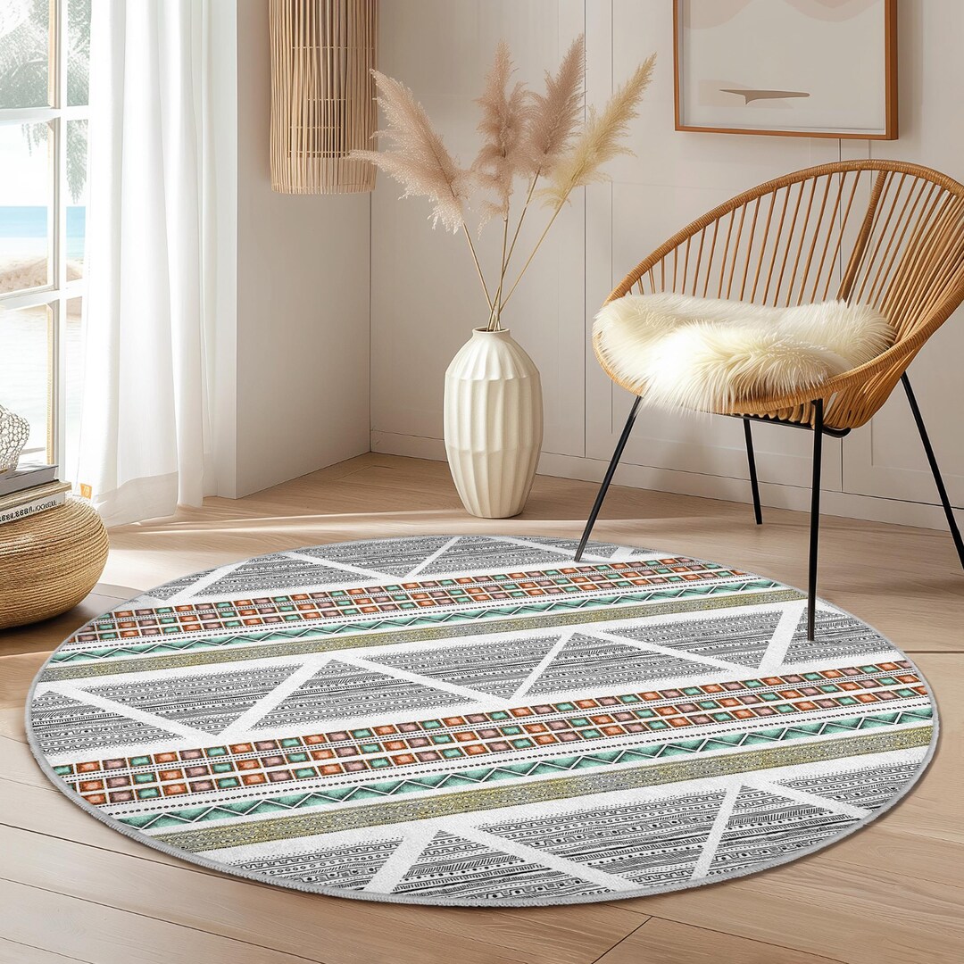 Geometric Pattern Round Area Rug | Stylish Living Room Carpet | Modern ...