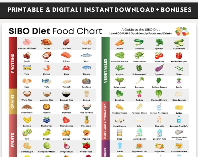 SIBO Diet Food Chart, Low FODCAP Diet Liste, IBS Meal Guide, Blähungen ...