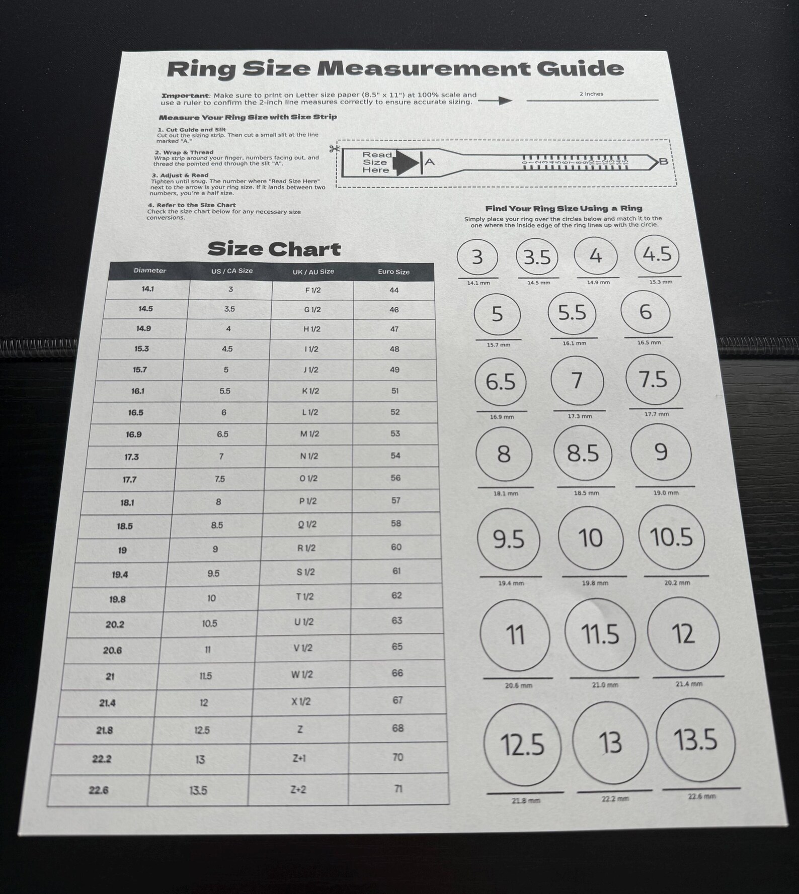 Printable Ring Size Chart, Ring Sizer Tool, Find Your Ring Size, Diamond Ring Size Tool ...