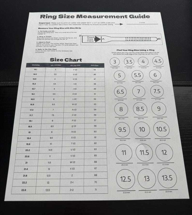 Printable Ring Size Chart, Ring Sizer Tool, Find Your Ring Size, Diamond Ring Size Tool ...
