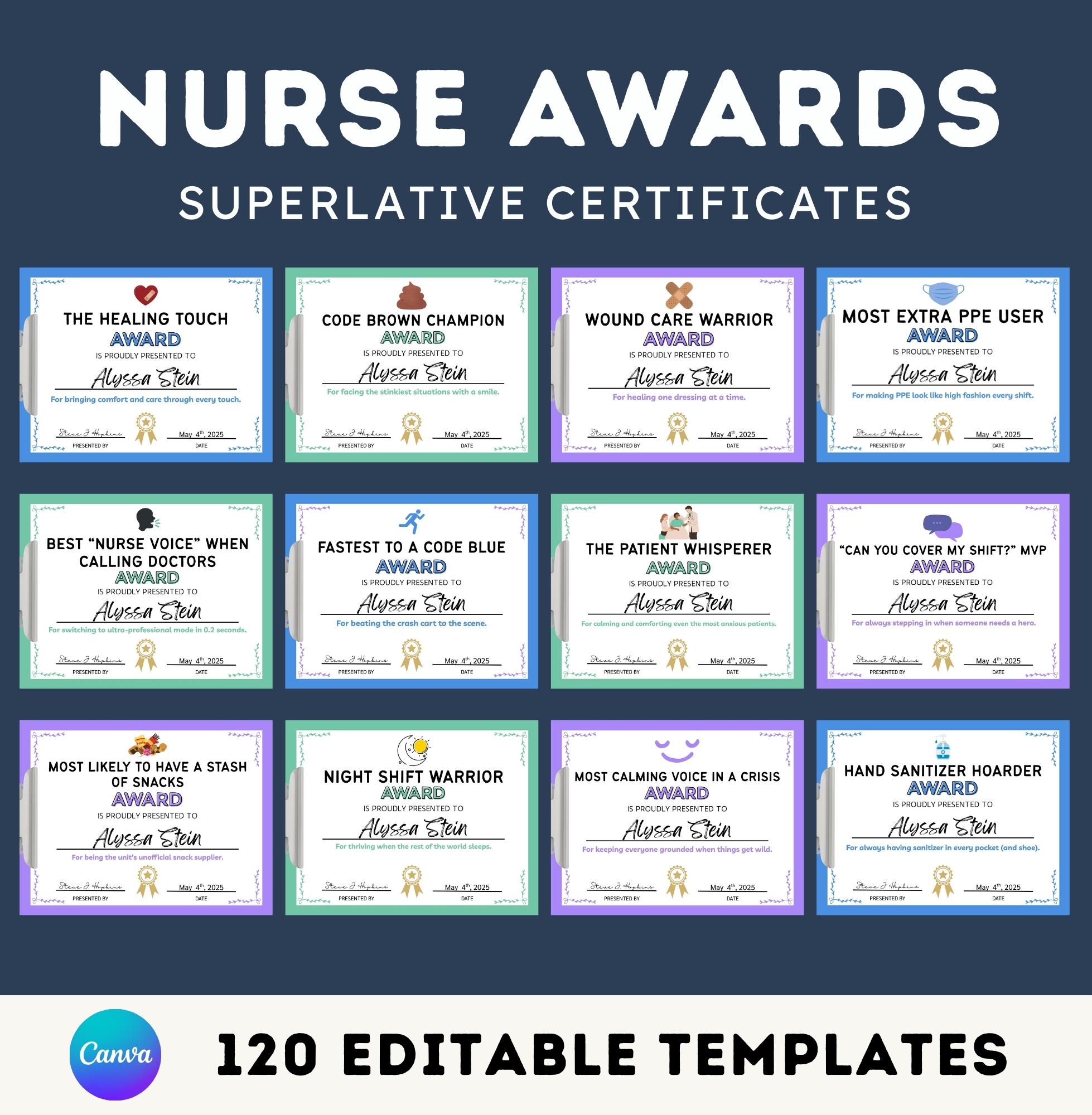 Editable Nurse Superlatives Award Certificates, Nursing Awards Funny ...