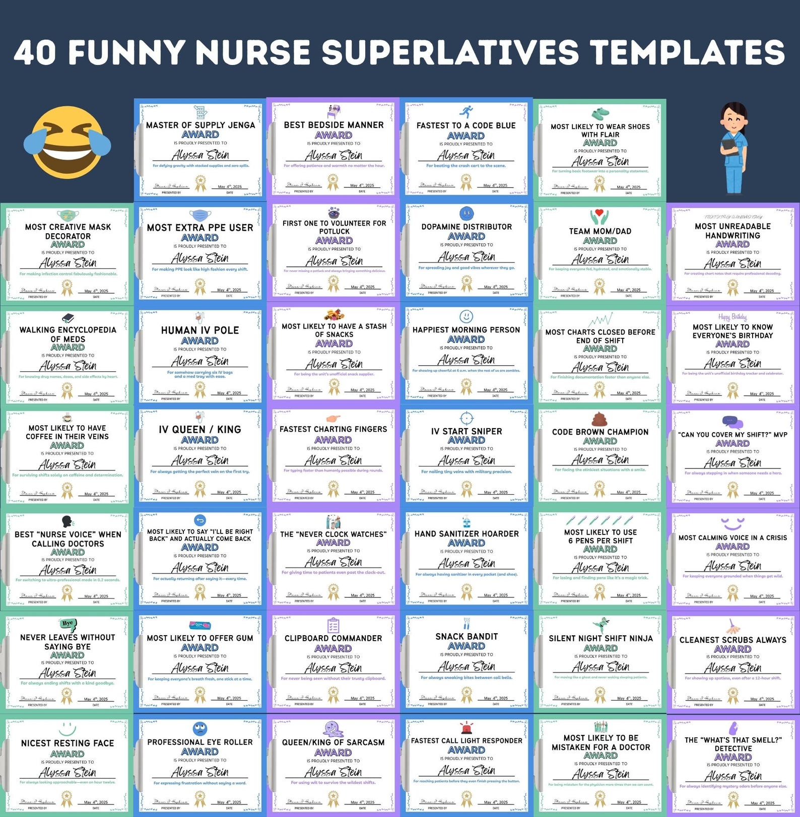 Editable Nurse Superlatives Award Certificates, Nursing Awards Funny ...