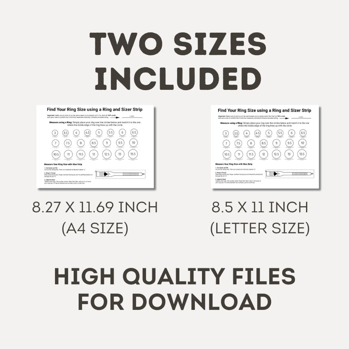 Printable Diamond Ring Size Tool, Ring Size Chart, Ring Size Measure ...