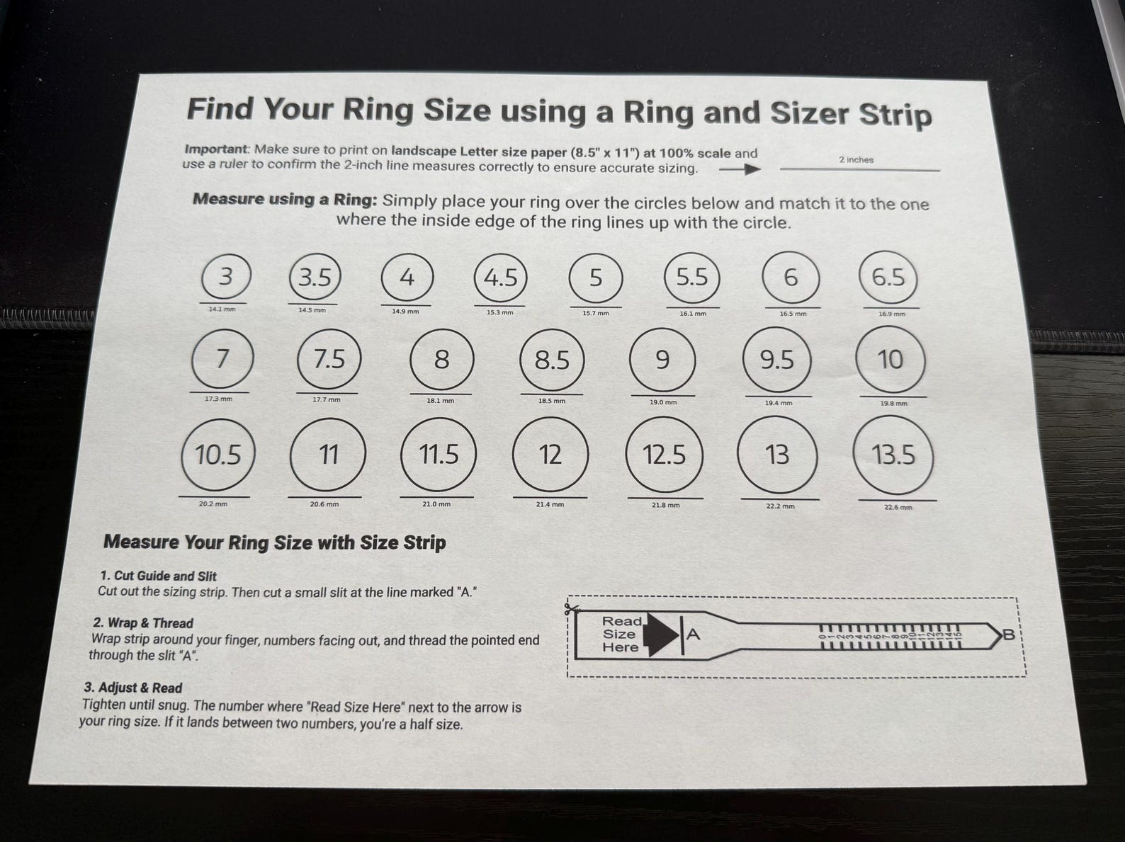 Printable Diamond Ring Size Tool, Ring Size Chart, Ring Size Measure, Ring Size Finder ...