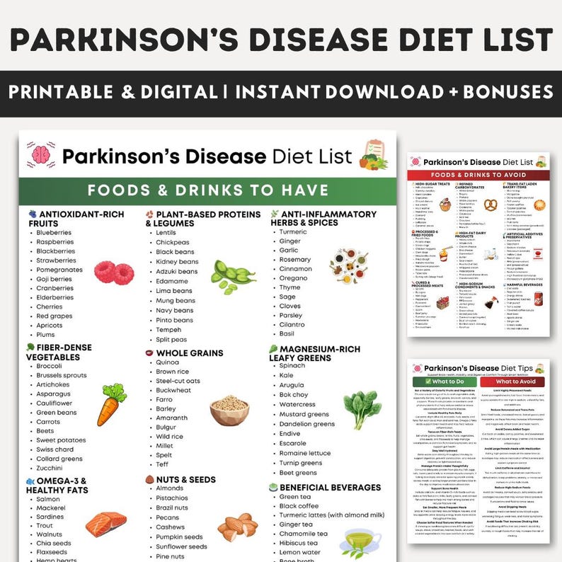 Parkinson’s Disease Diet Food List Printable, Parkinson's Diet Grocery ...