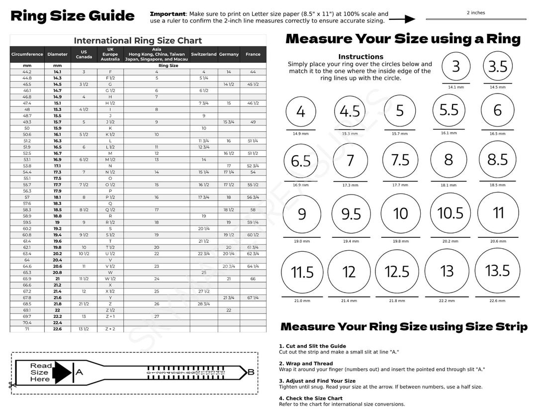 Printable Ring Sizer Tool Guide, Ring Size Chart, Measure Ring Size ...