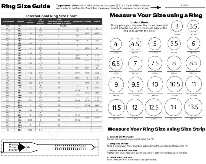 International Ring Size Conversion Chart: Printable Table (instant ...
