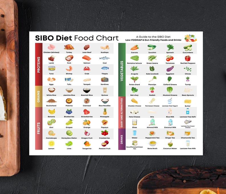 SIBO Diet Food Chart, Low FODMAP Diet List, IBS Meal Guide, Bloating ...