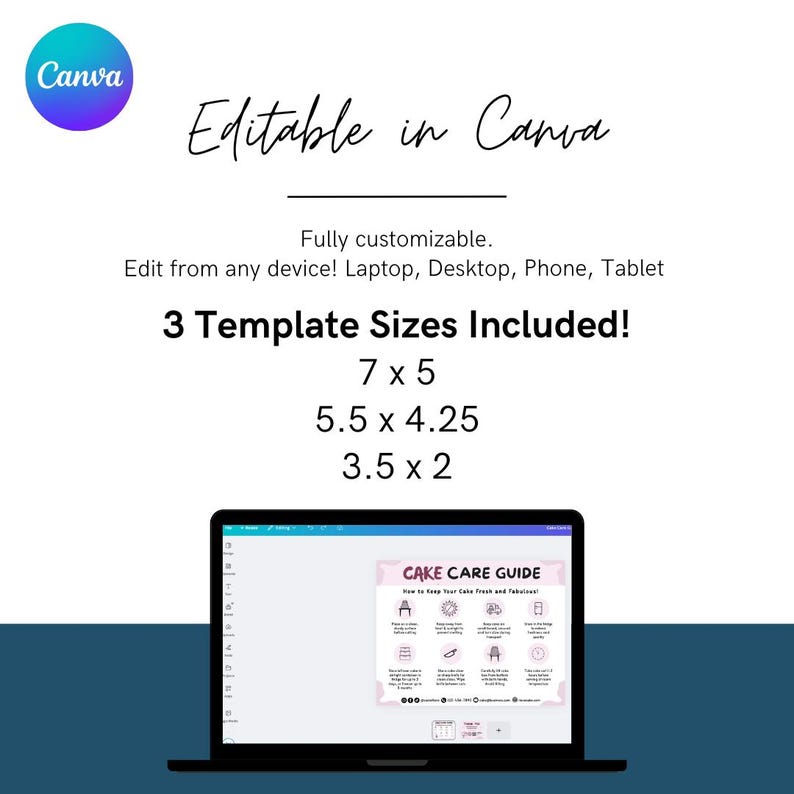 Cake Care Card and Cake Cutting Guide, Editable Cake Care Instructions ...
