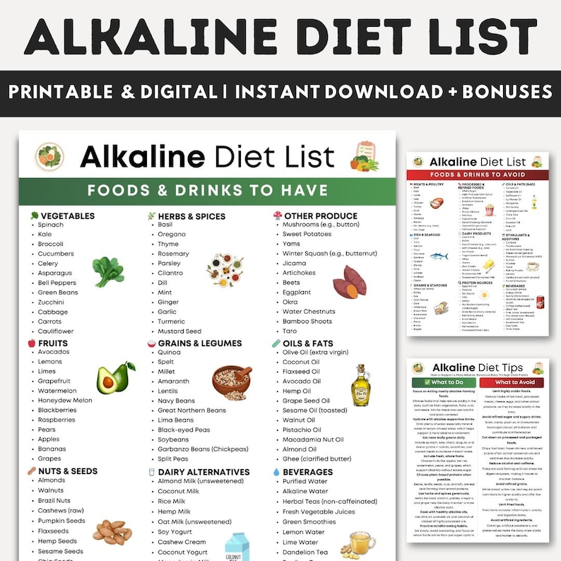 Alkaline Diet Food List Printable, High Alkaline Foods Chart, Acid ...