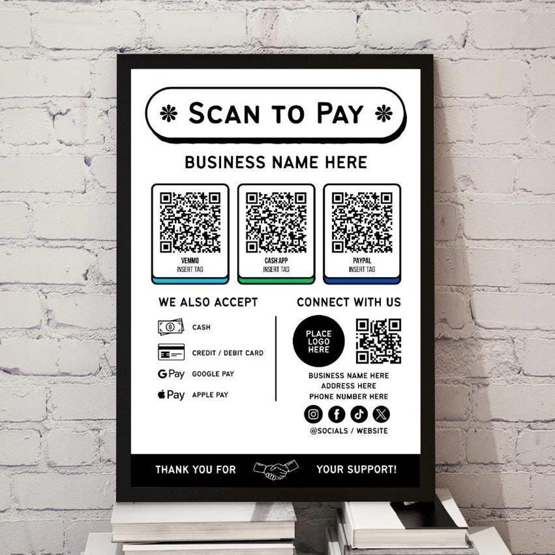 Scan to Pay Template, Editable QR Code Sign for Small Business, Custom ...