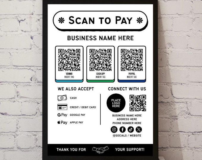 Scan to Pay Digital, Business Pay Sign, Scan to Pay for Salon, Lash ...
