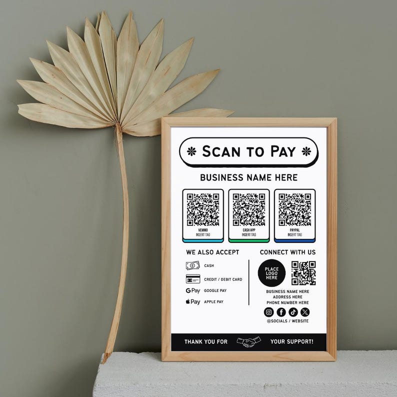 Scan to Pay Template, Editable QR Code Sign for Small Business, Custom ...