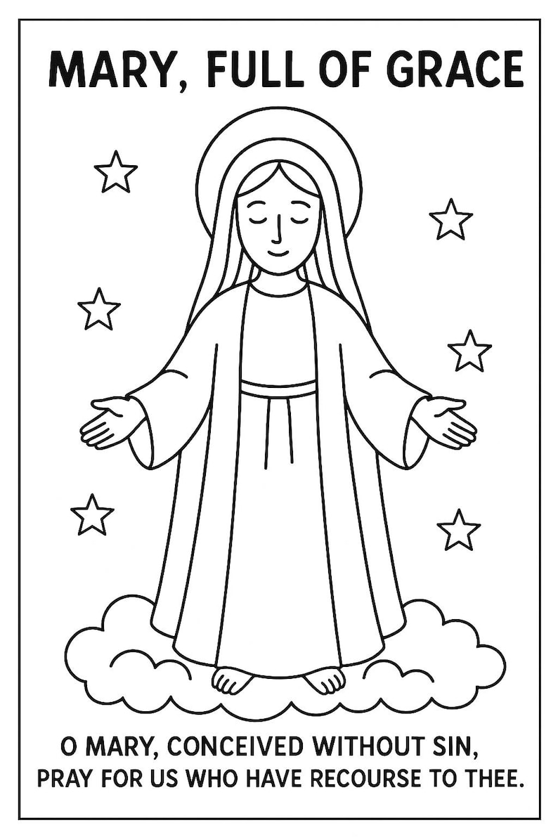 Immaculate Conception Coloring Pages • Catholic Kids Activity (instant ...