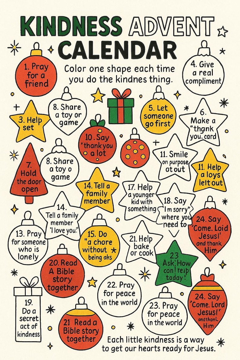 Kindness Advent Calendar for Kids PDF | Christian Printable Advent ...
