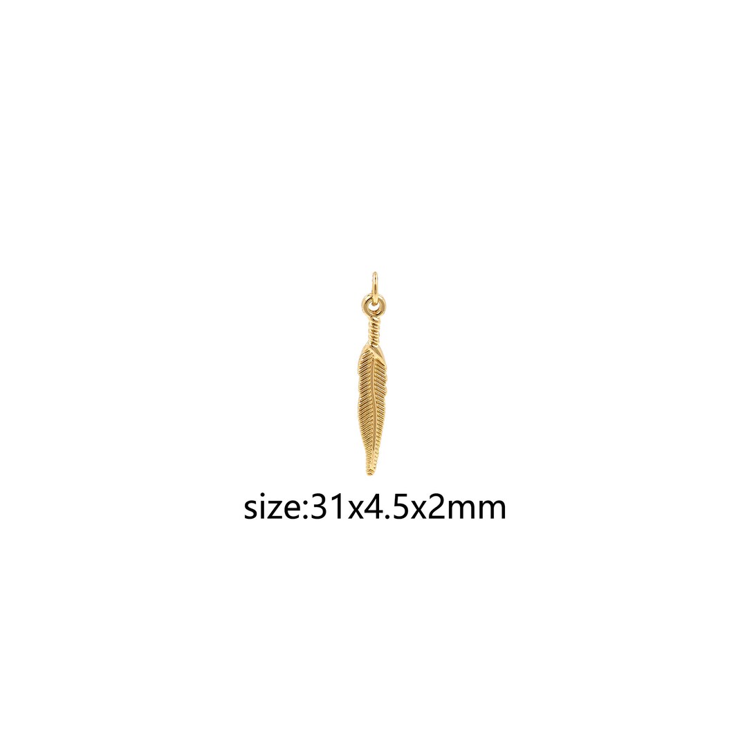 18K Gold Filled Feather Pendant,dainty Feather Charm Earrings Necklace ...