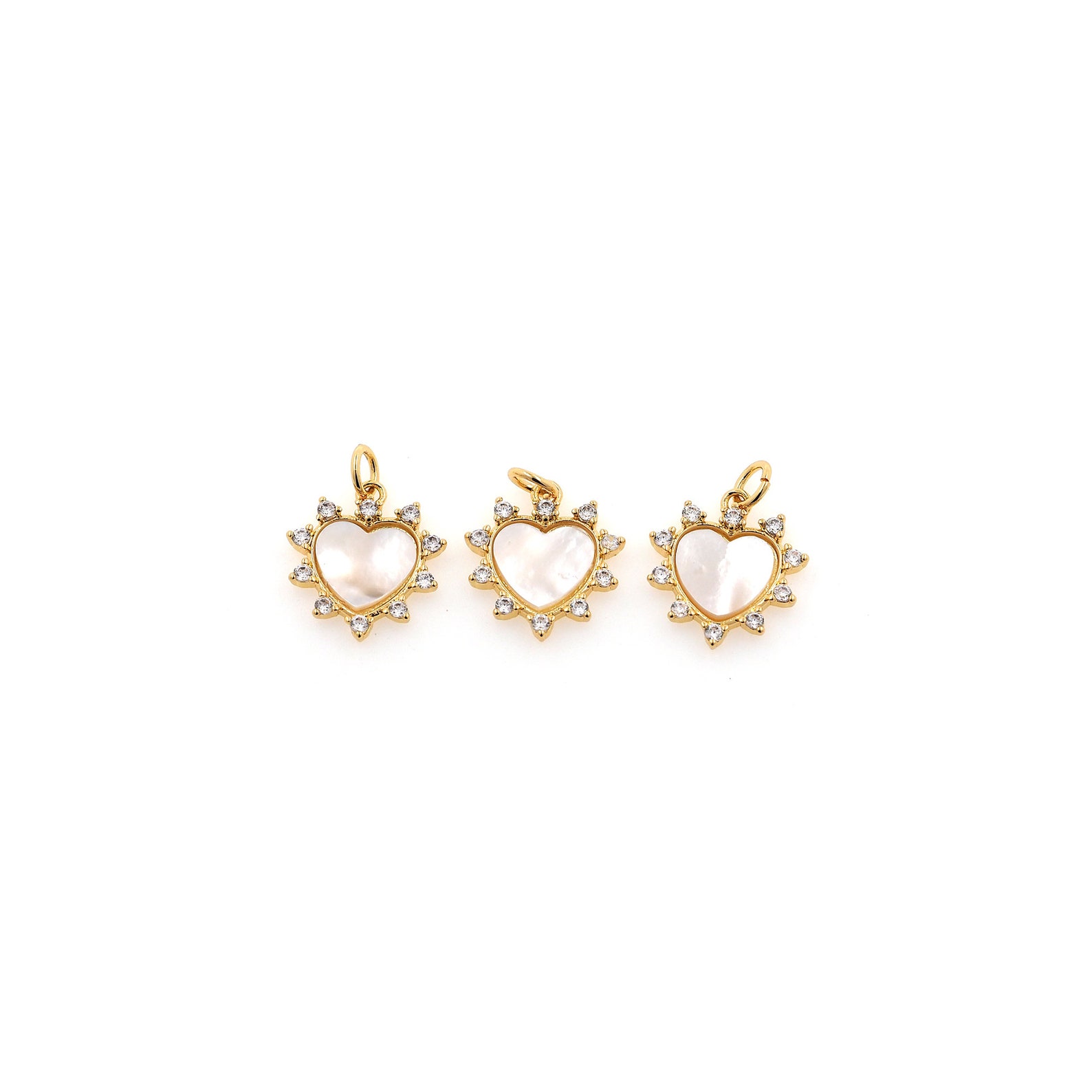 18K Gold Filled Heart Pendant,cz Micro Pave Spiked Heart Charm Earrings ...