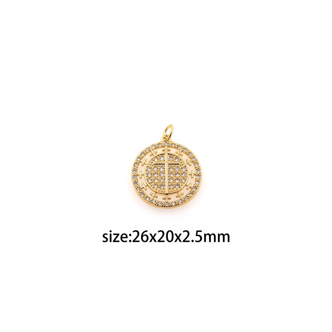 18K Gold Filled Cross Coin Pendant,cz Micro Pave Religious Charm ...
