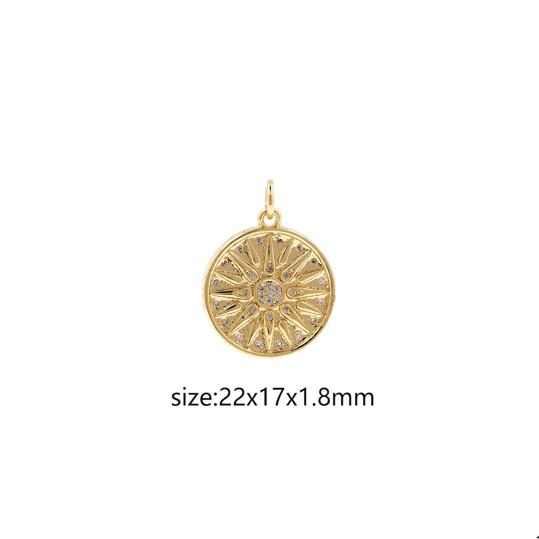 18K Gold Filled Sun Coin Pendant,celestial Charm,cz Micro Pave Sunburst ...