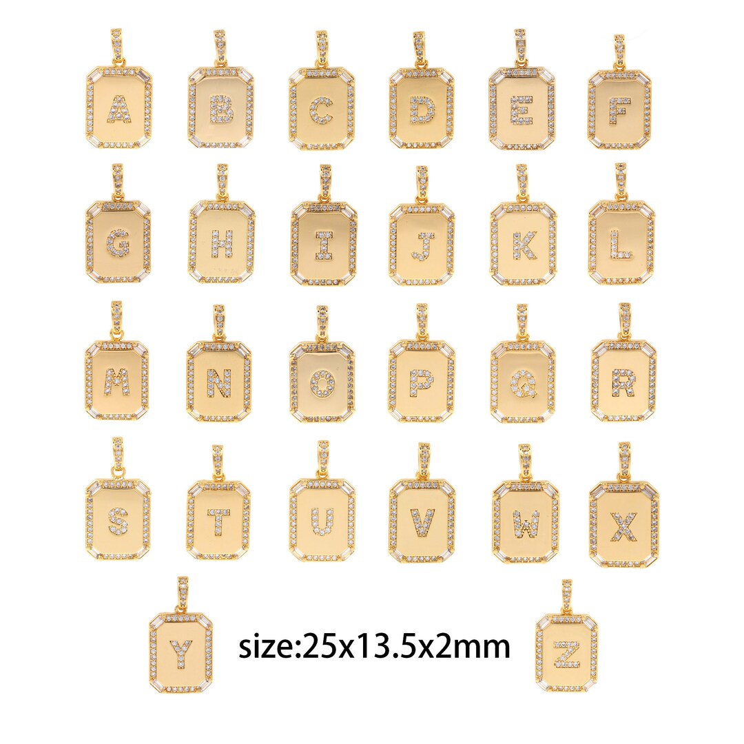 18K Gold Filled Initial Pendant,letter Charm,cz Micro Pave Rectangle ...