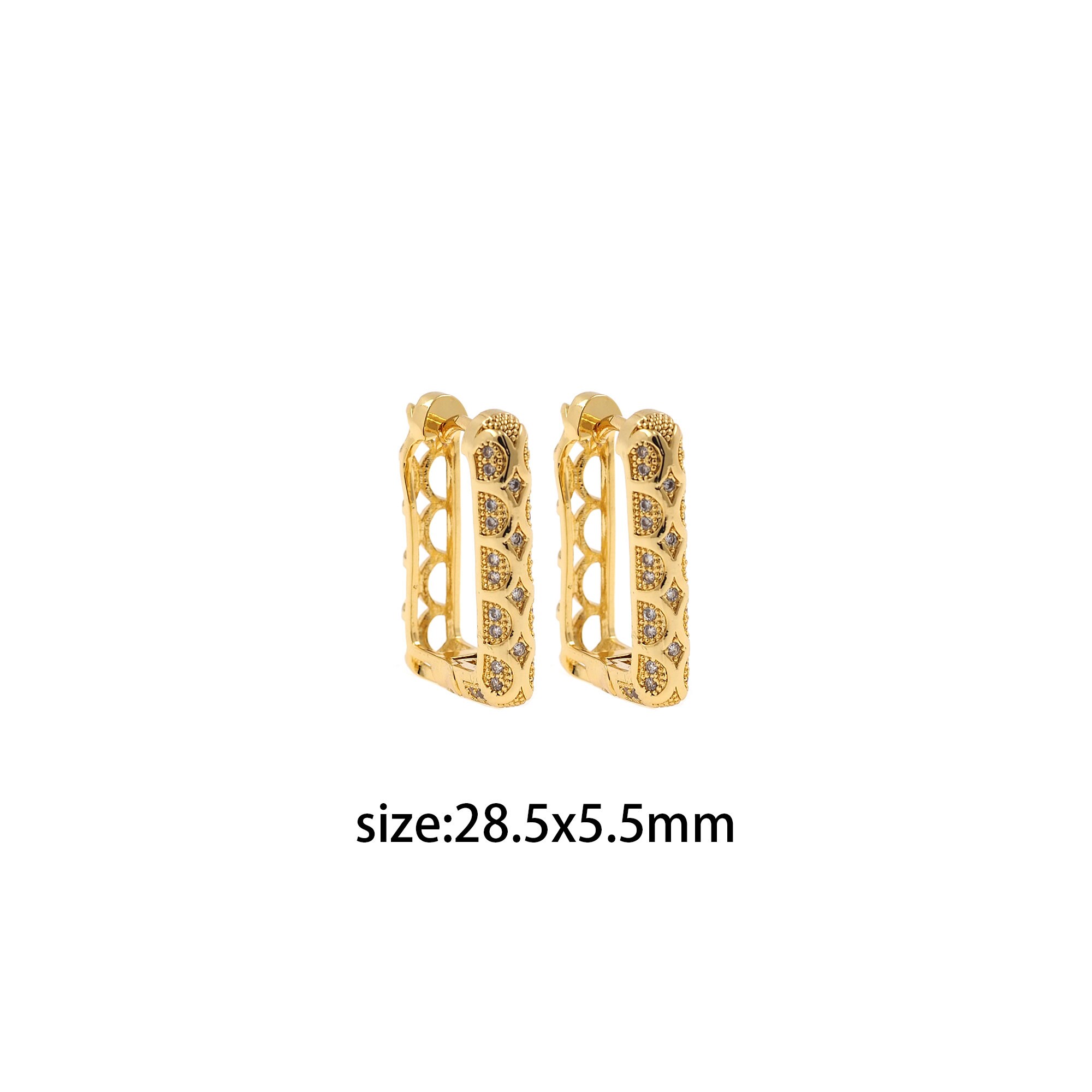 18K Gold Filled Rectangle Hoops Earrings,cz Earrings,dainty Hoops,gold ...