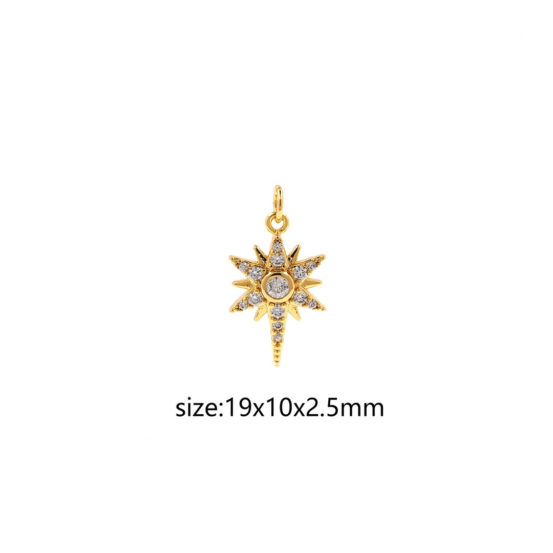 18K Gold Filled North Star Pendant,celestial Charm,cz Micro Pave ...