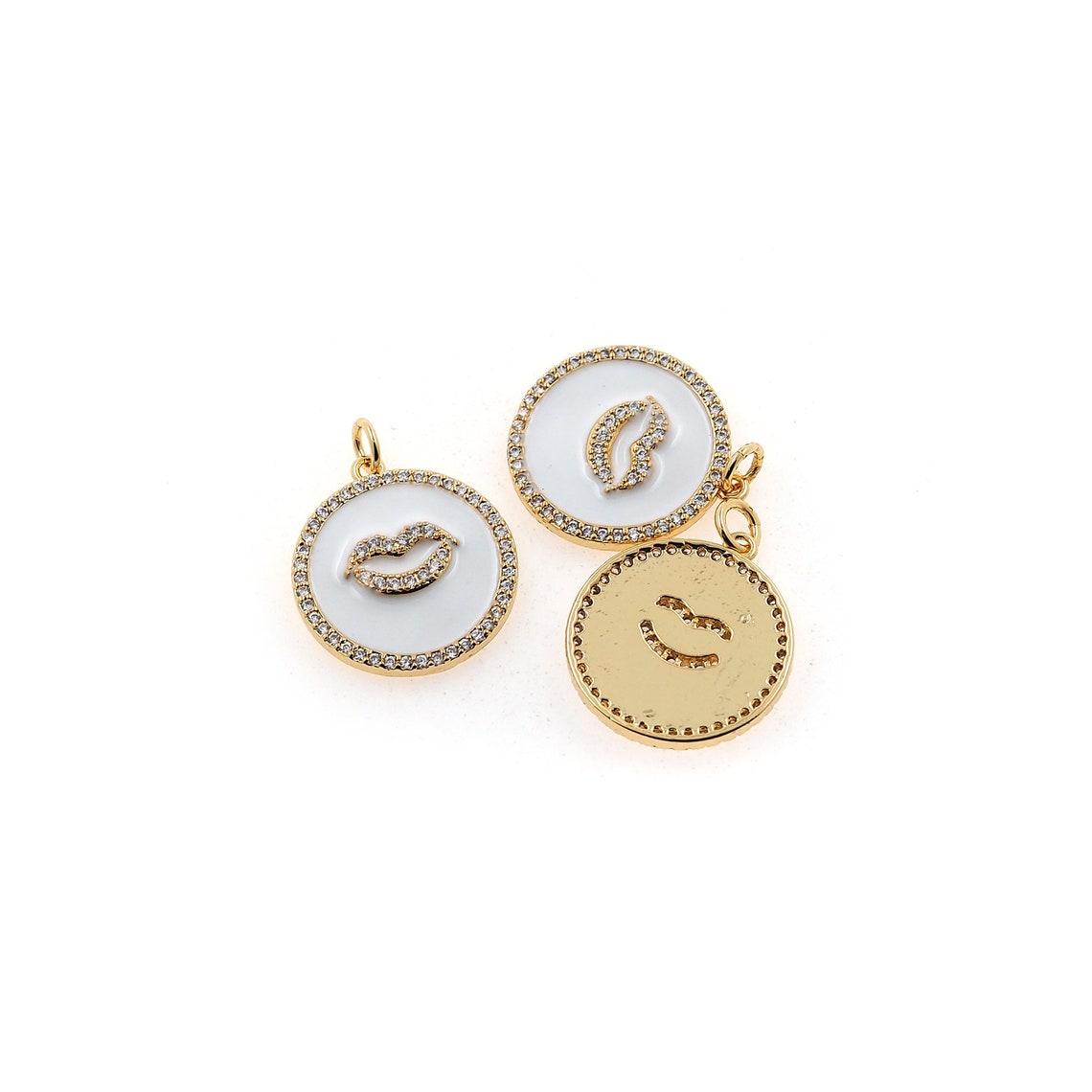 18K Gold Filled Lip Coin Pendant,enamel Lip Charm Earrings Necklace for ...